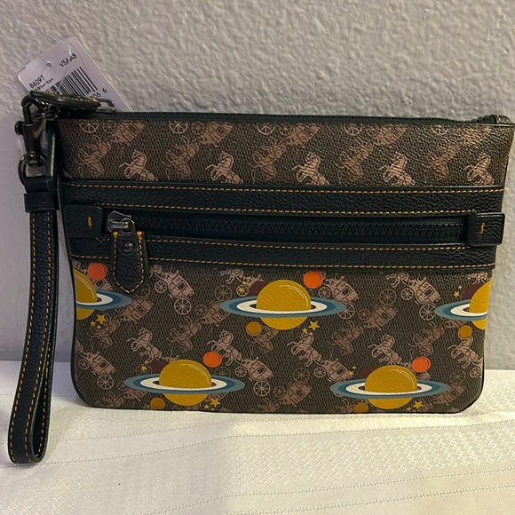 Coach NASA | Bags | Nwt Coach Saturn Planet Large Leather Suede Clutch ...